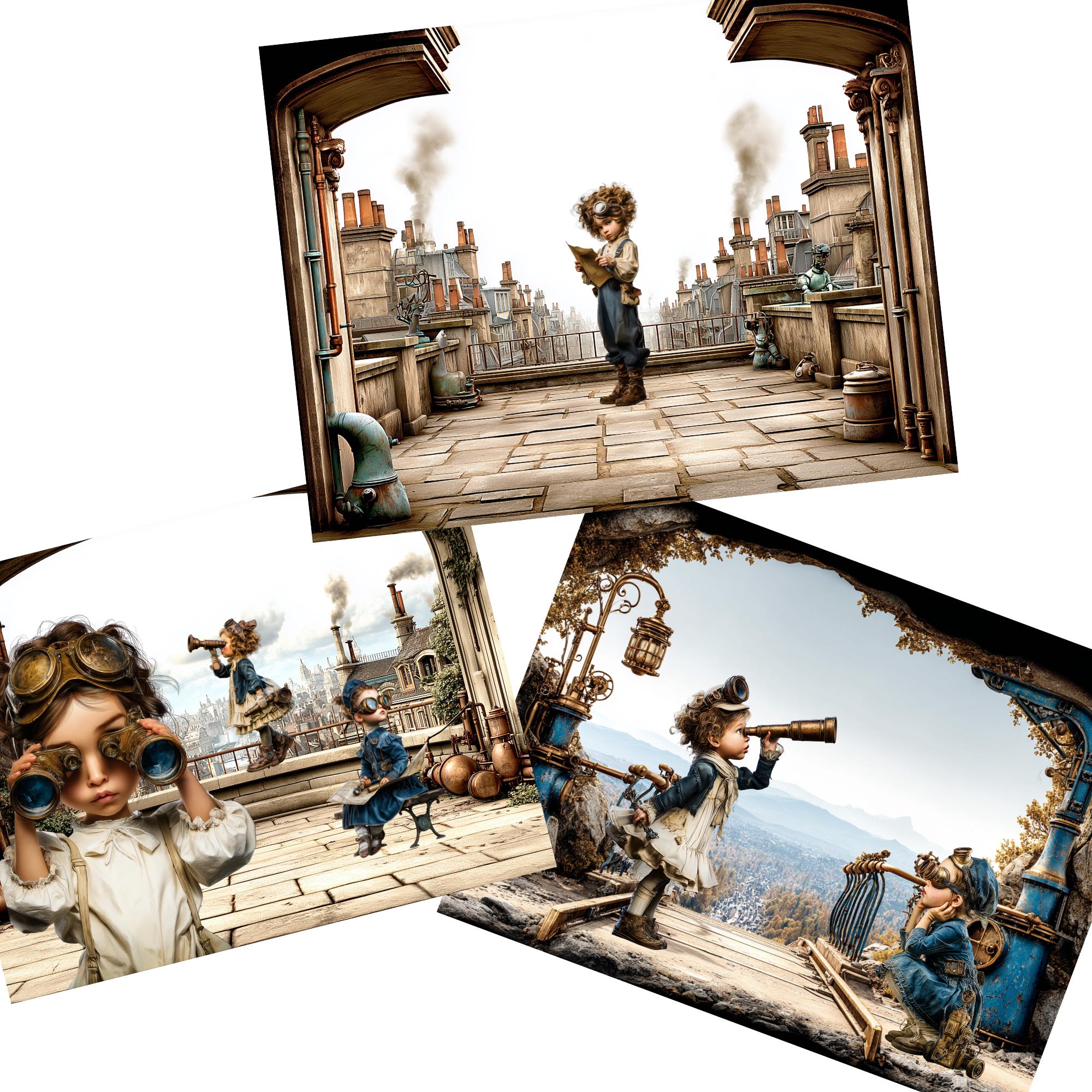 Travel Steampunk Kids Explorer Clipart Bundle, 73 PNG Adventure Voyager ...