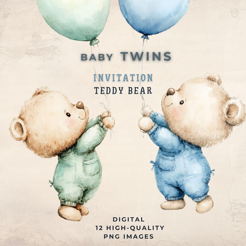 Baby Twins Invitation Teddy Bear Clipart, Frame Baby Shower Birthday ...