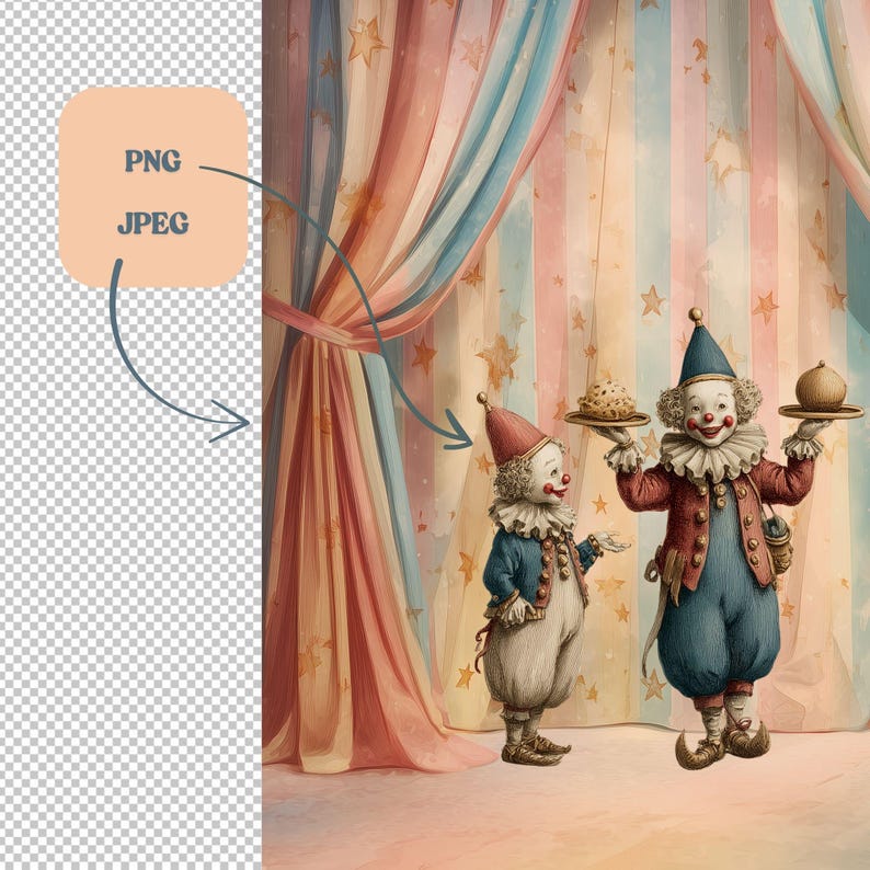 Vintage Circus Clipart PNG: Watercolor Retro Illustrations Digital ...