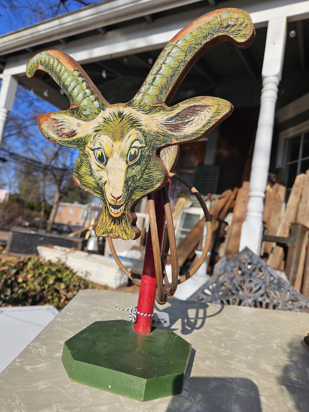 Goat Ring Toss Carnival Game Lithograph Wood on Stand and Antique Toy ...