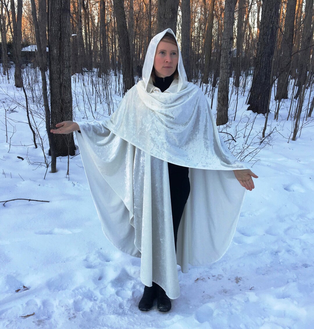 Off White Ivory Crushed Velvet Cloak - Accessible Hands - Custom Length ...