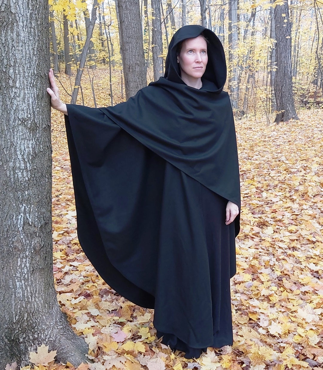 Black WOOL Cloak - Accessible Hands - Custom Length - Etsy