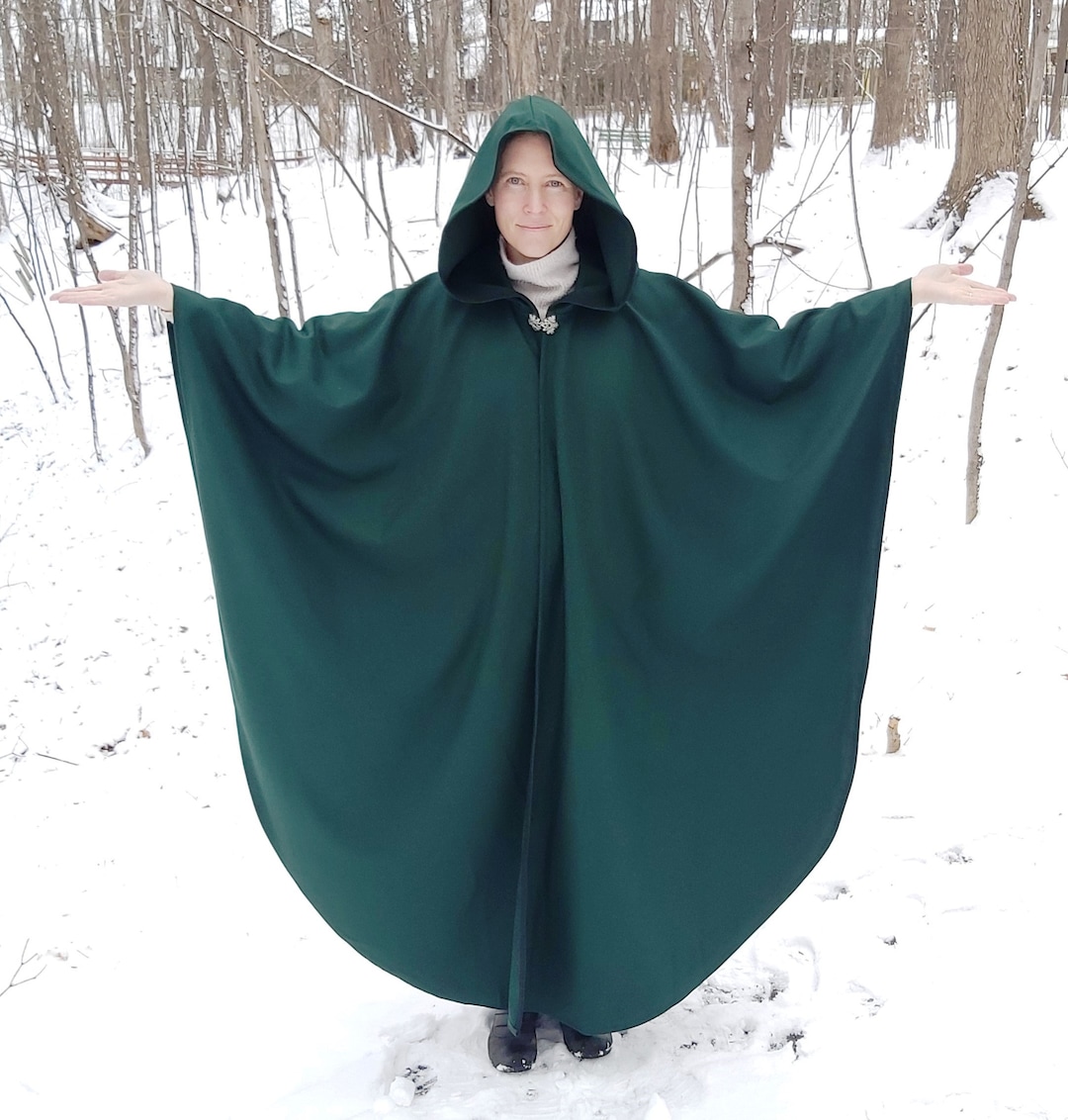 Green WOOL Cloak - Accessible Hands - Custom Length - Etsy