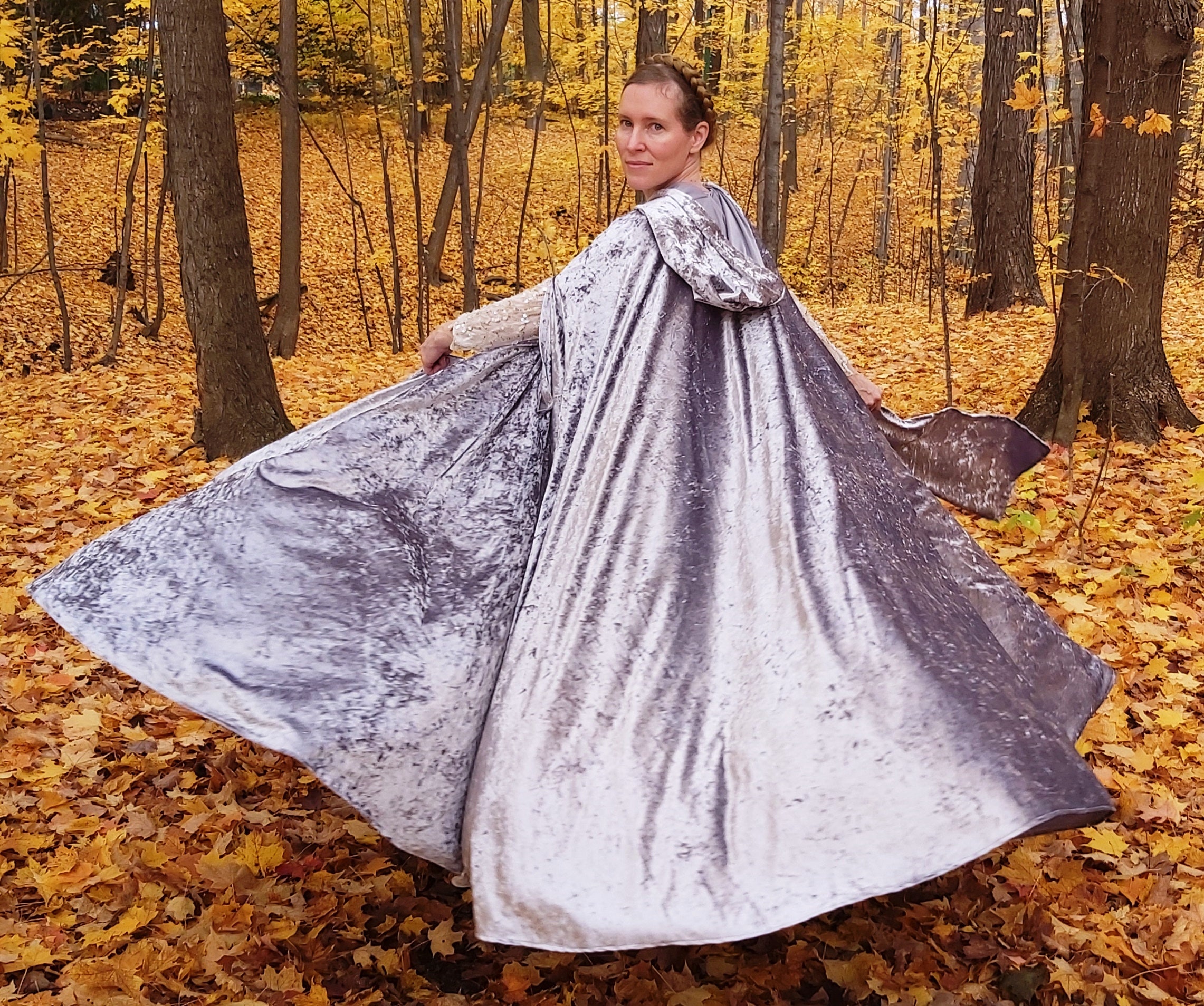 FULL CIRCLE Silver Grey Crushed Velvet Cloak Custom Length - Etsy