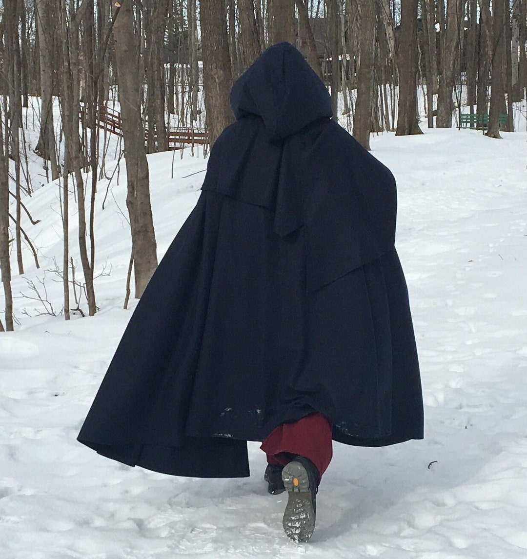 Navy Blue WOOL Cloak With Cape-scarf - Custom Length - Etsy