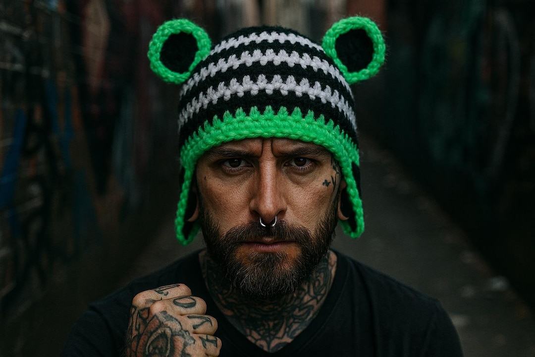 Beetlejuice Striped Crochet Cat Ears Hat, CHULLO Design by BUG'S BEANIE ...
