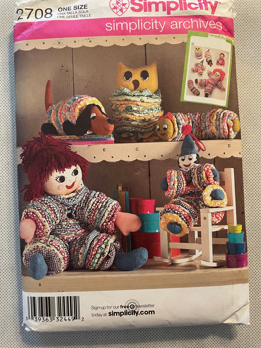 Simplicity Archives Sewing Pattern 2708 Doll Clown Owl Caterpillar Dog ...
