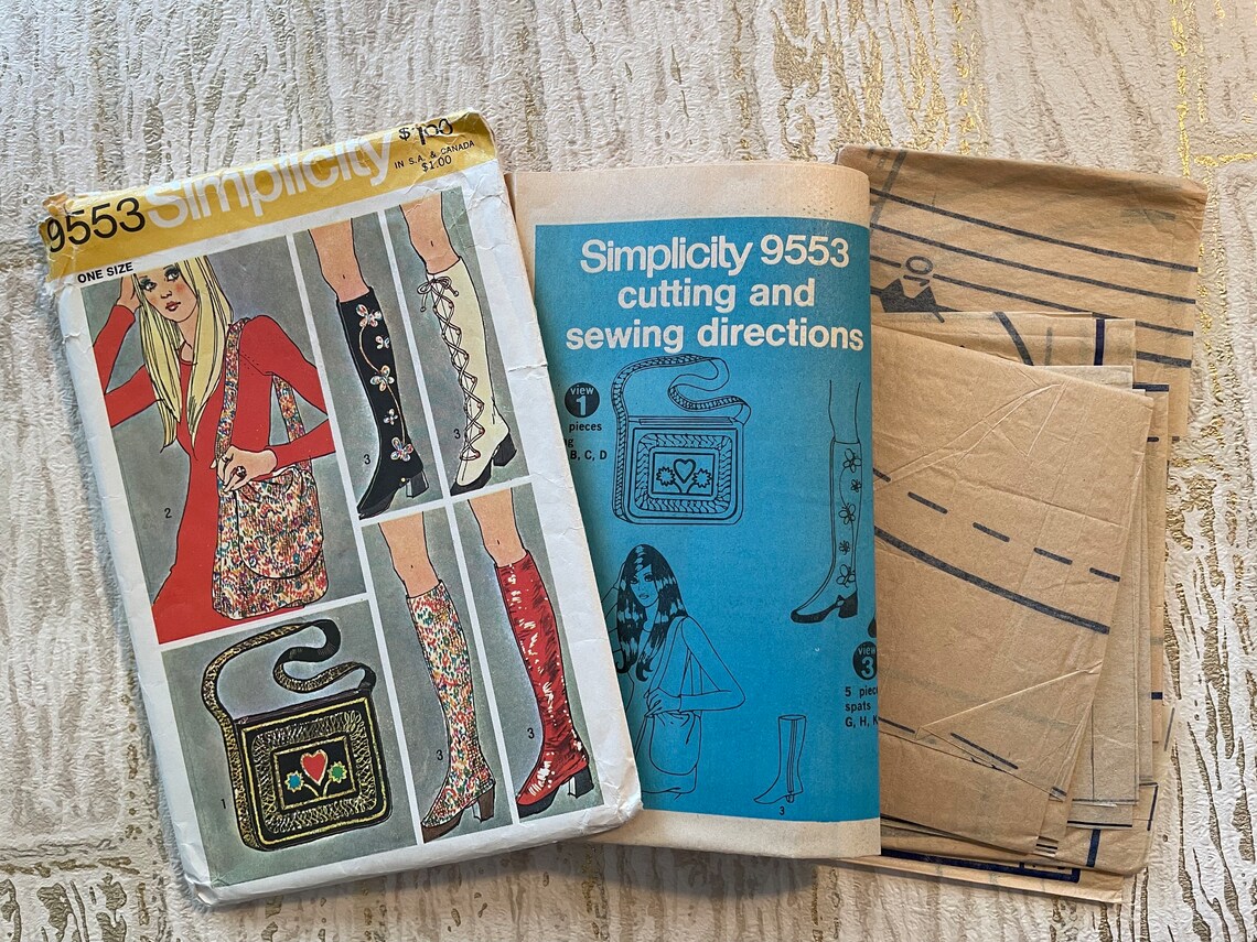 Simplicity Sewing Pattern 9553 Shoulder Bag Spats Vintage 1970s Cut - Etsy