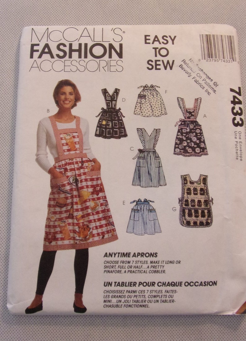 Mccalls Sewing Pattern Apron Easy to Sew 7 Styles 7433 One Size 1994 ...