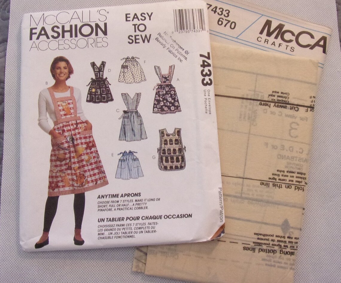 Mccalls Sewing Pattern Apron Easy to Sew 7 Styles 7433 One Size 1994 ...