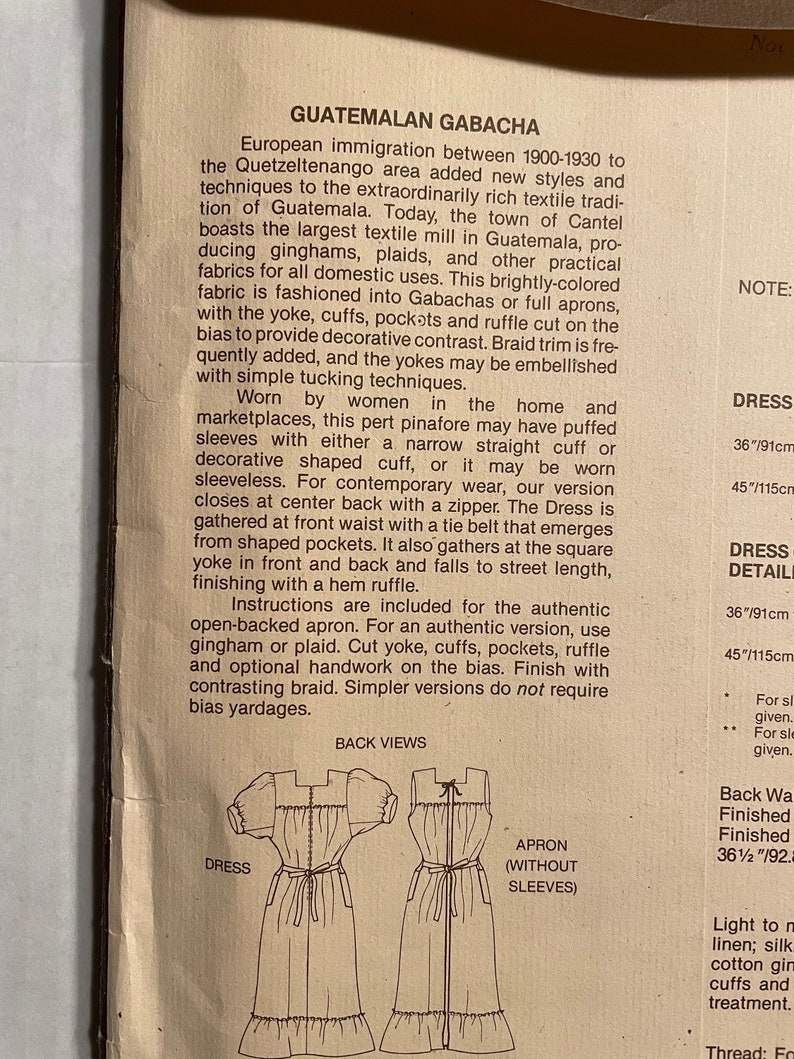 Folkwear Ethnic Sewing Pattern 121 Guatemalan Gabacha Dress and Apron ...