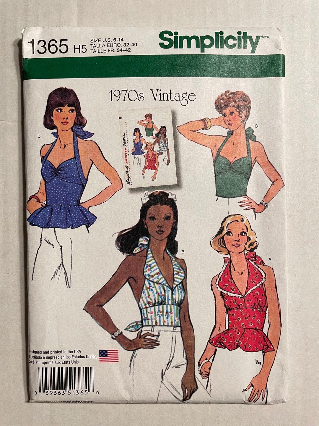 Simplicity Sewing Pattern 1365 Remake 1970s Vintage Misses Halter Tops ...