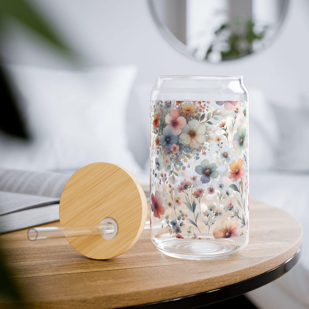 Wild Flowers Watercolor, Botanical Sip Cup, Floral Drinking Glass ...