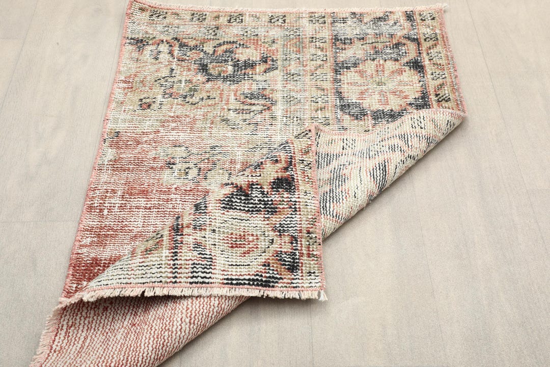 Vintage Turkish Oushak Rug, Red Floral Doormat (2x3 Ft) - Etsy