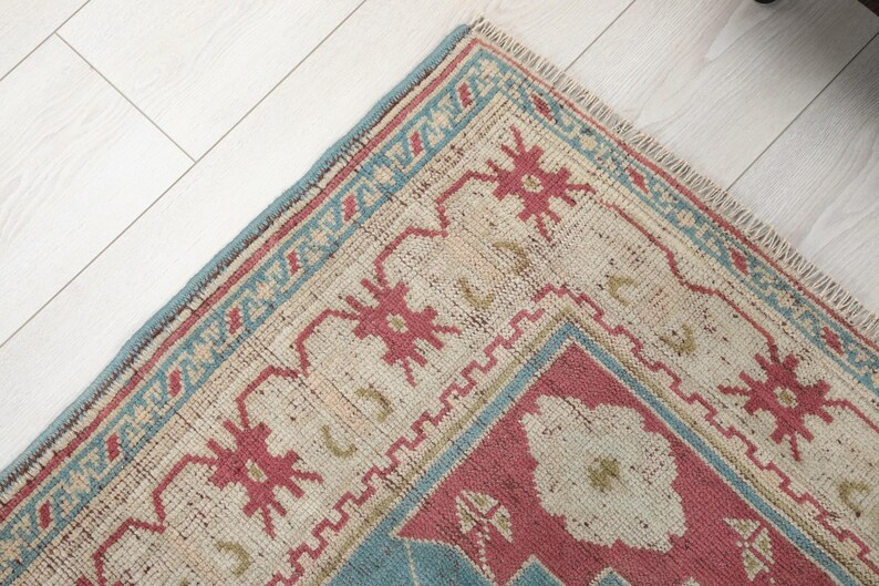4x6 Vintage Turkish Wool Rug, Red and Blue Floral Oushak - Etsy