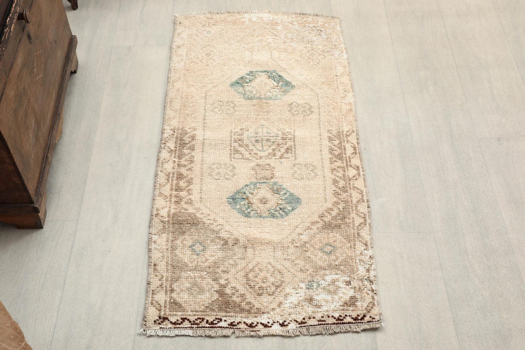 2x4 Turkish Beige Brown Rug, 2x4 Vintage Door Mat, Tiny Oushak Rug ...