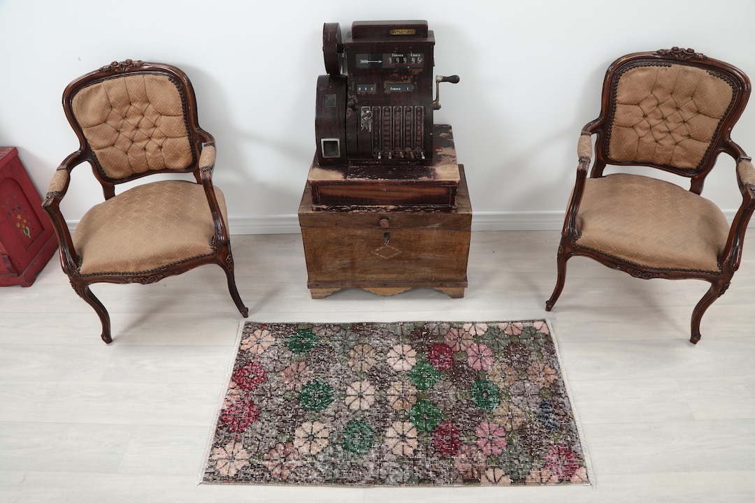 2x4 Vintage Colorful Rug, Tiny Rug, Door Mat, Bath Mat, Turkish Rug ...