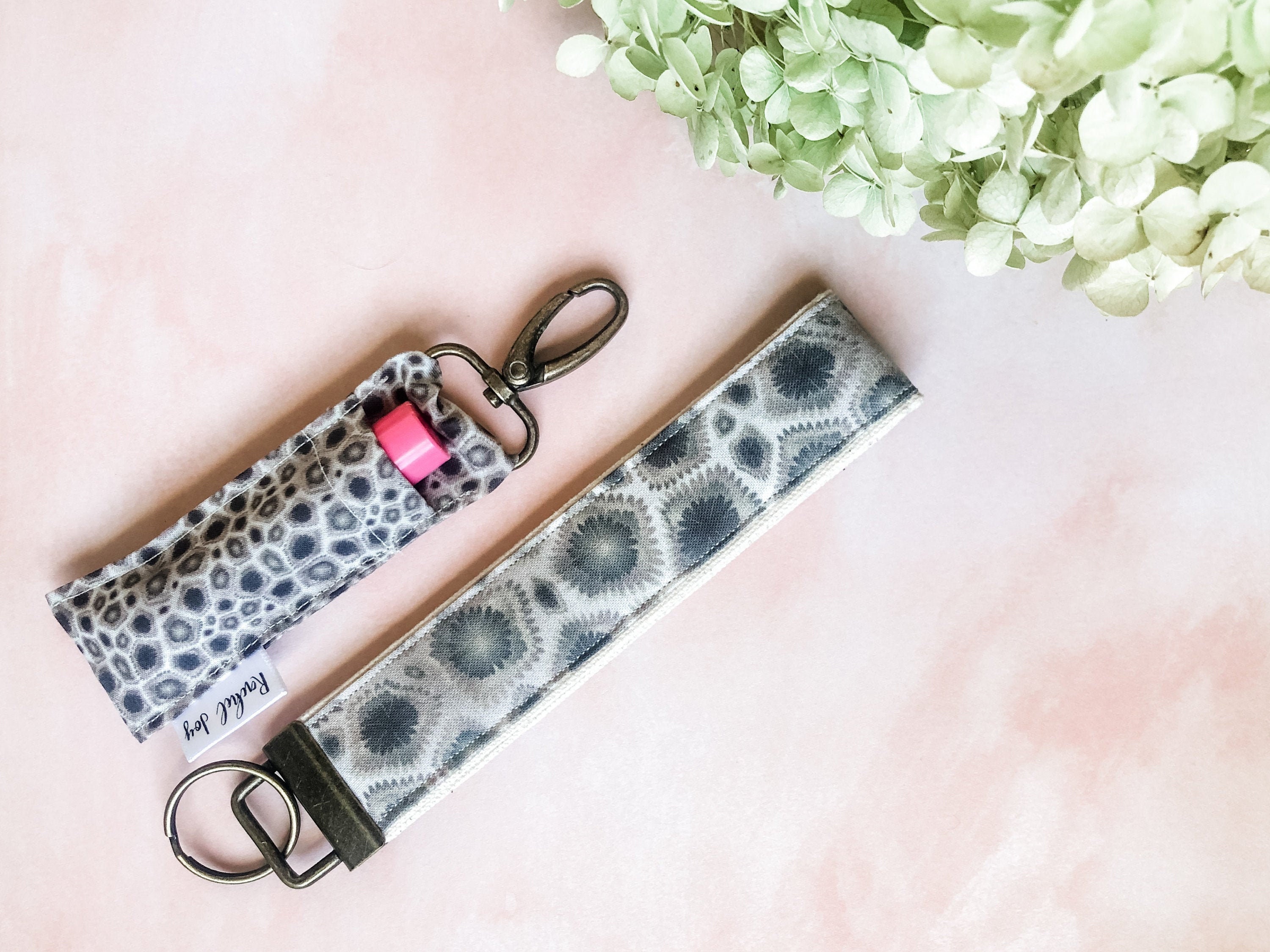 Petoskey stone keychain lip balm holder set Key Fob | Etsy