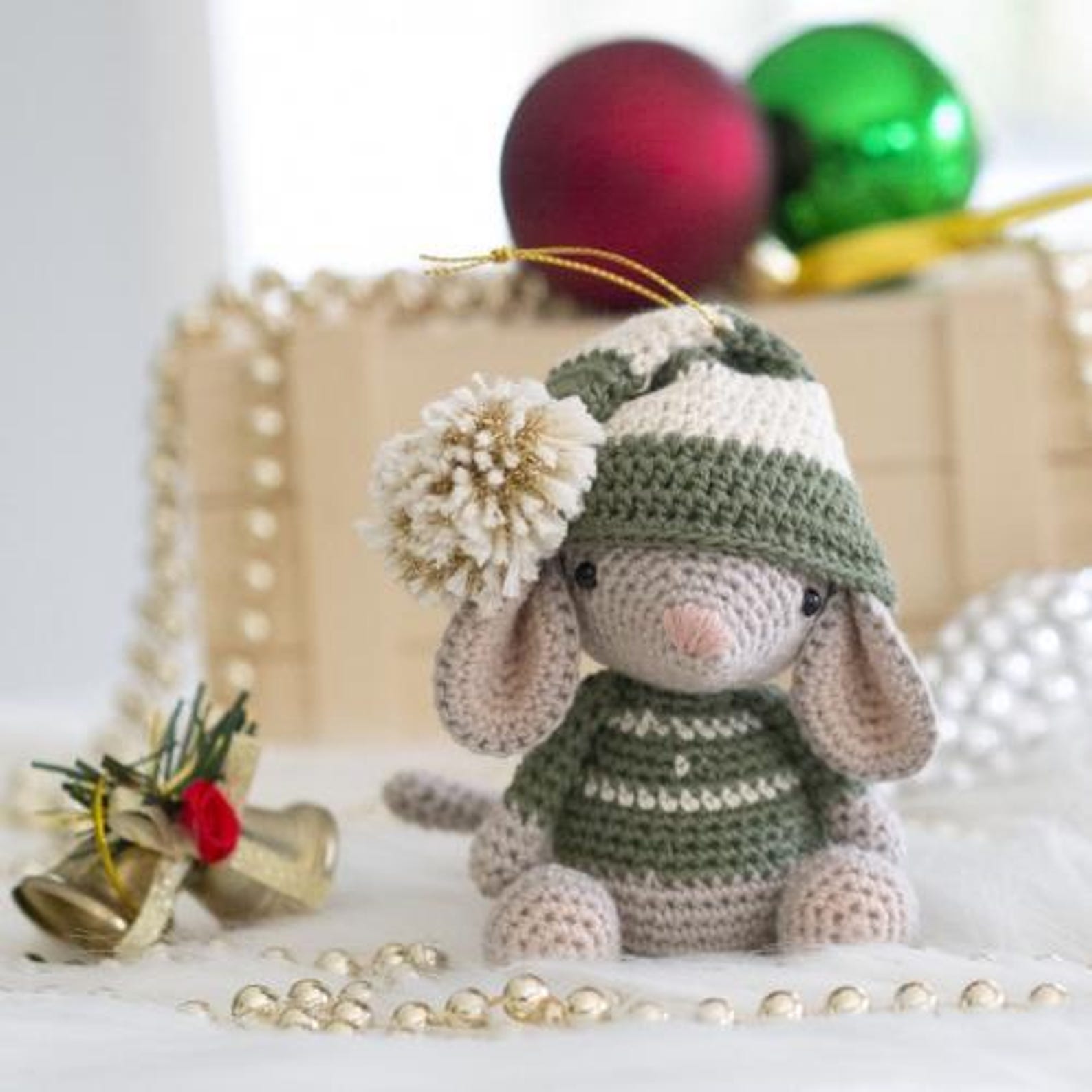 Christmas Muni the Mouse Cute Crochet Pattern Decoration Tree Ornament ...