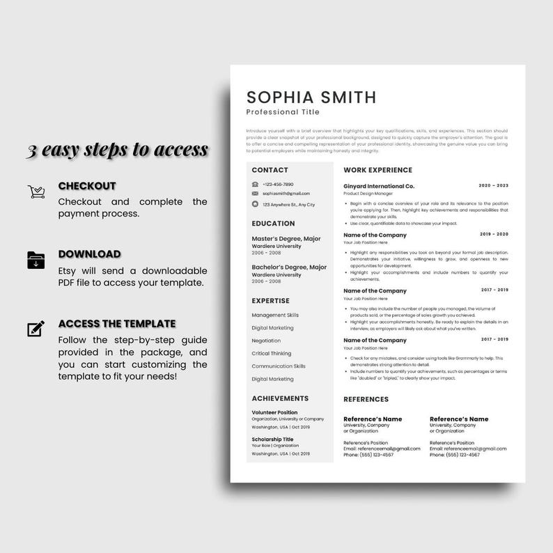 Professional Minimalist Resume CV With Cover Letter, 1 Page Cv Template ...