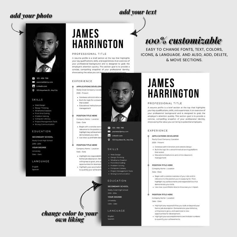 Elegant Modern Corporate CV 2024 Professional Resume Template for Canva ...