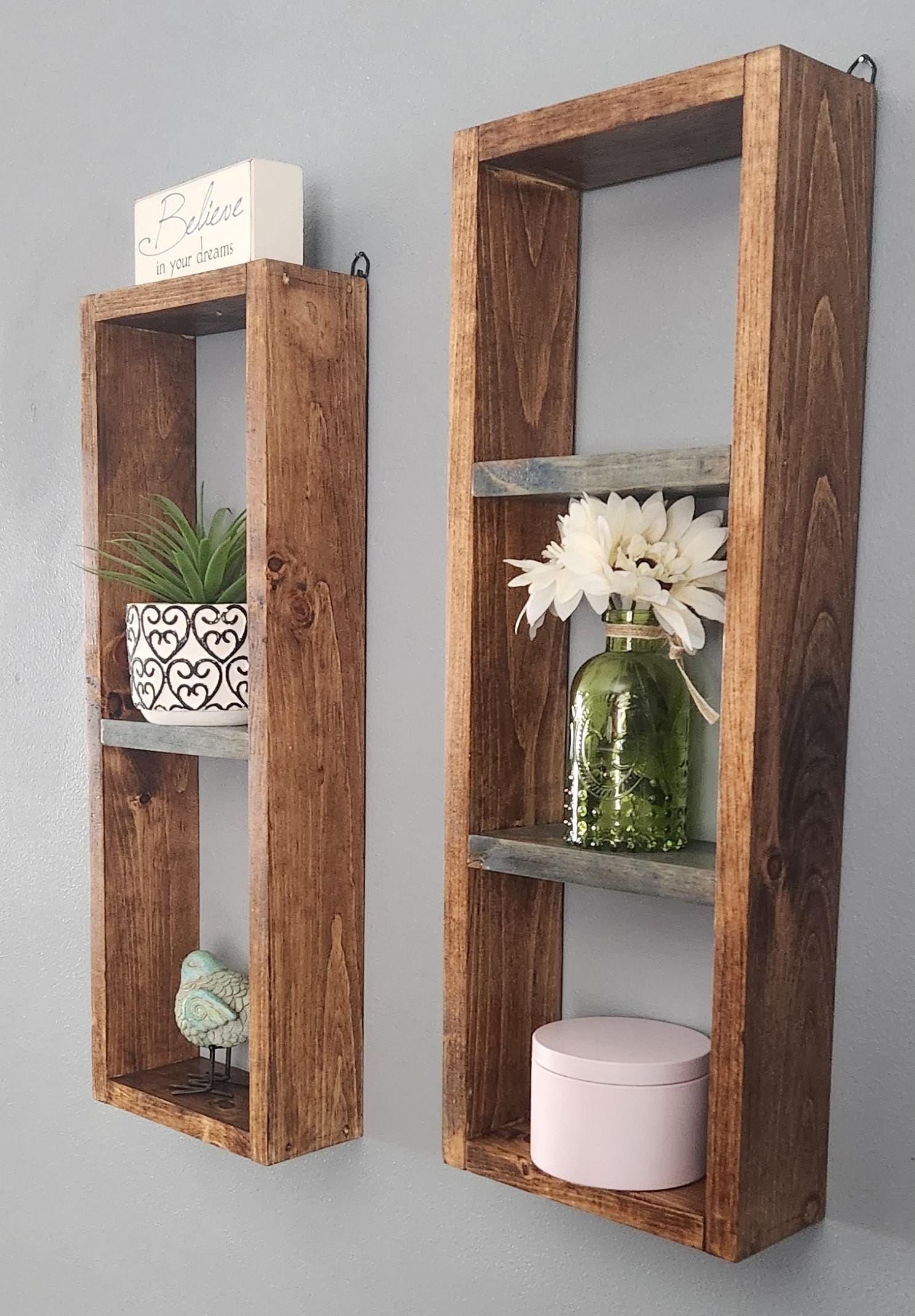 Two Wall Mounted Box Shelves Honey / Phantom Gray Stain - Etsy