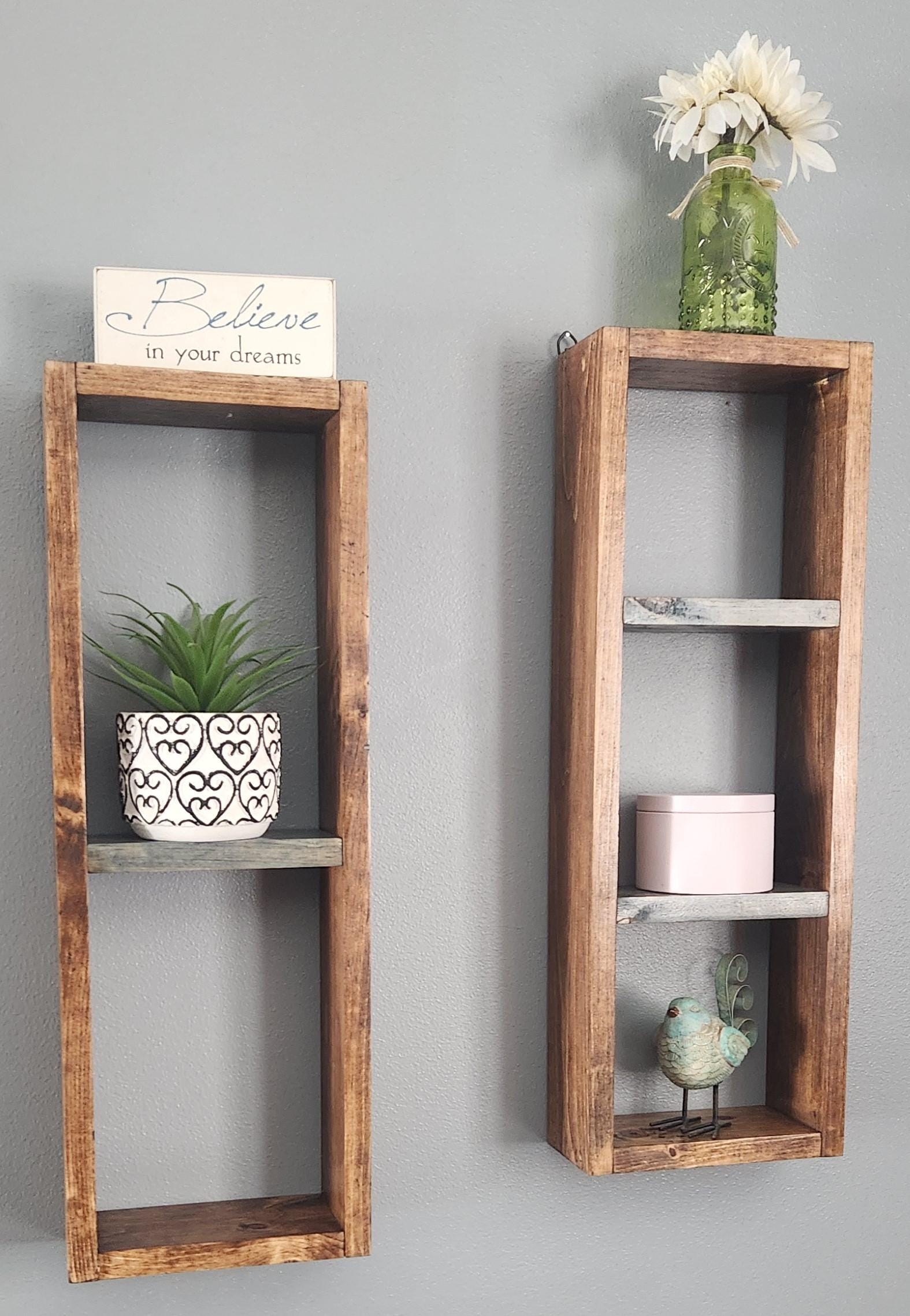 Two Wall Mounted Box Shelves Honey / Phantom Gray Stain - Etsy