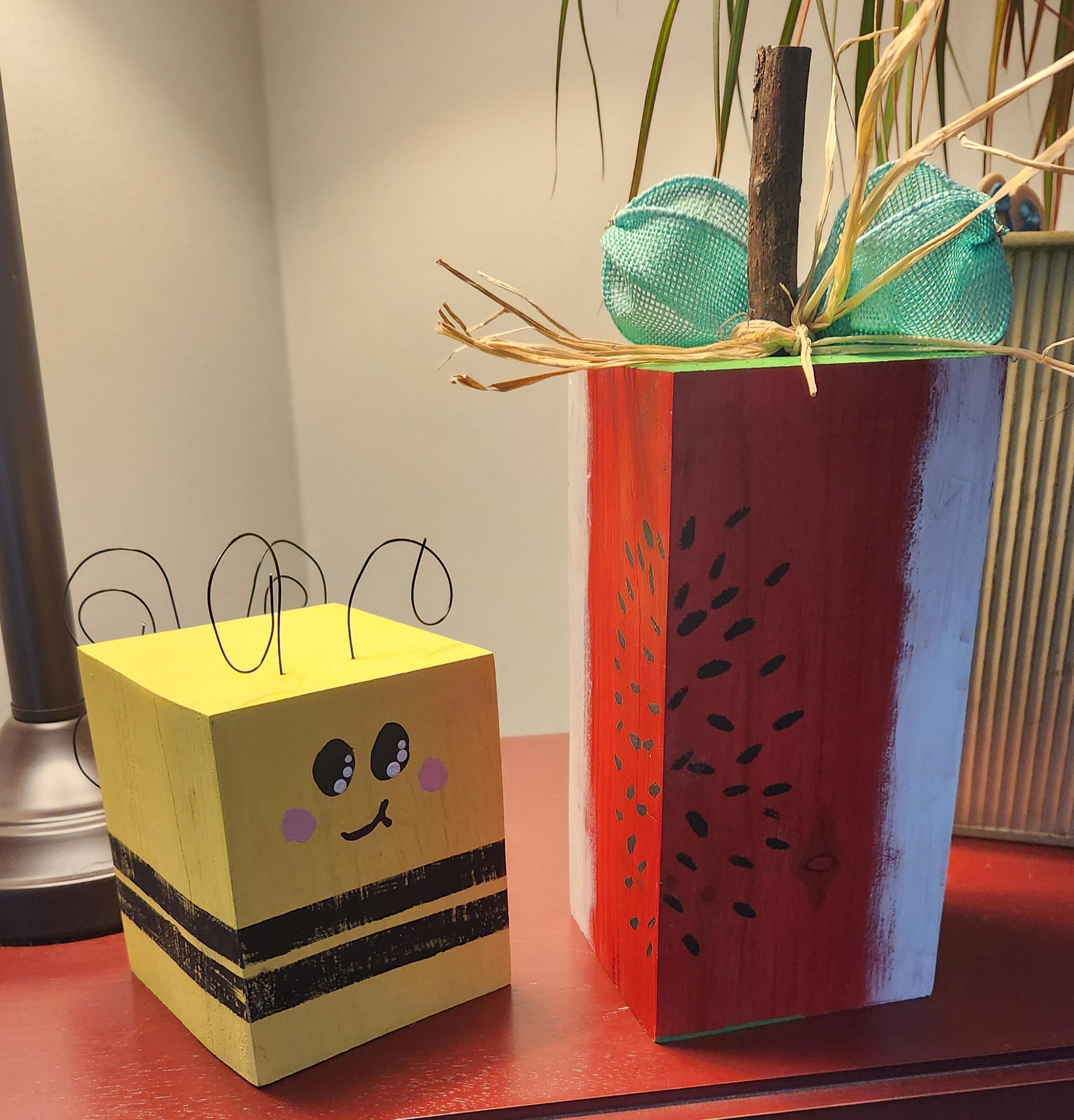 Watermelon and Bee Block Decor - Etsy