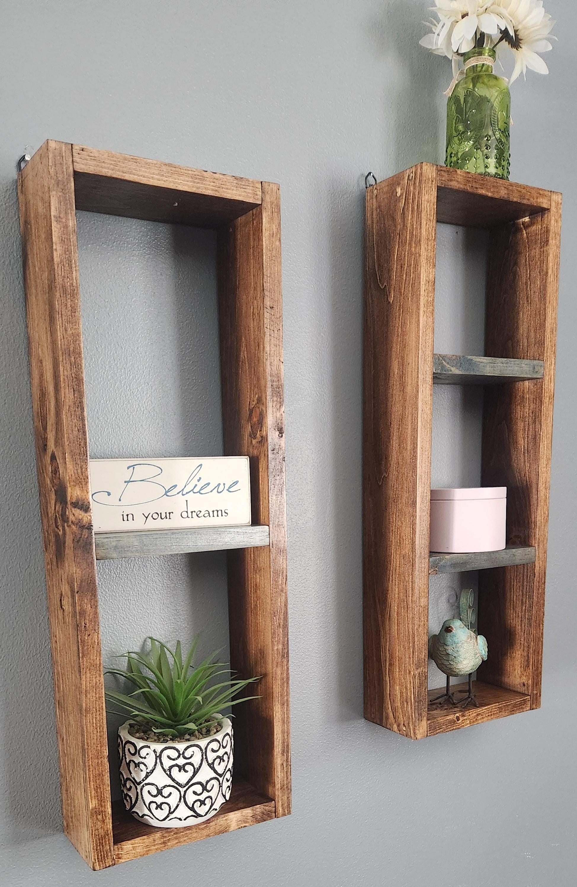 Two Wall Mounted Box Shelves Honey / Phantom Gray Stain - Etsy
