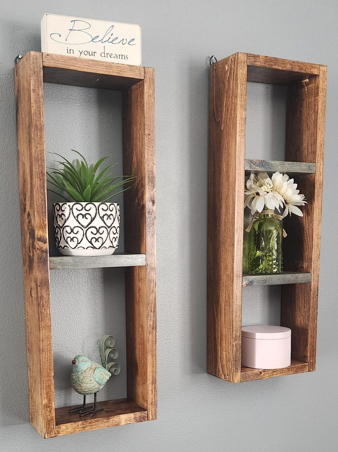 Two Wall Mounted Box Shelves Honey / Phantom Gray Stain - Etsy