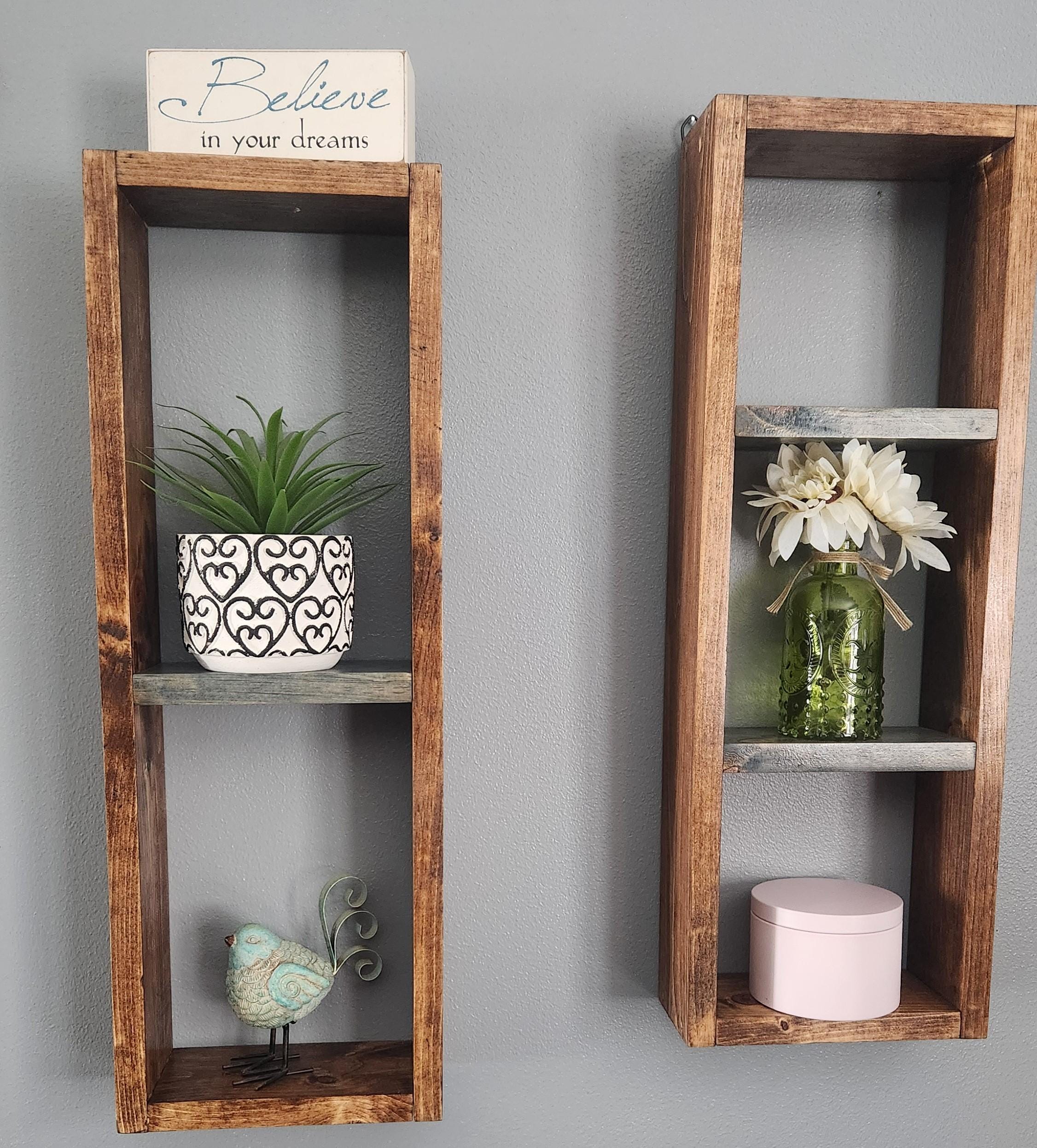 Two Wall Mounted Box Shelves Honey / Phantom Gray Stain - Etsy