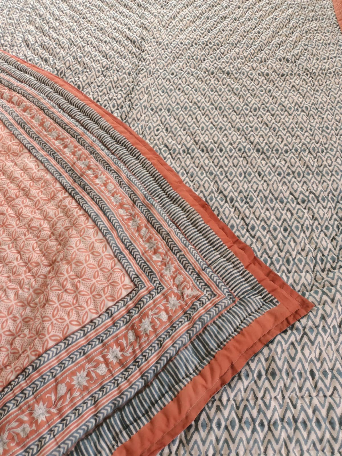 Hand Block Print Cotton Quilt, Reversible King Queen Twin Bedspread ...
