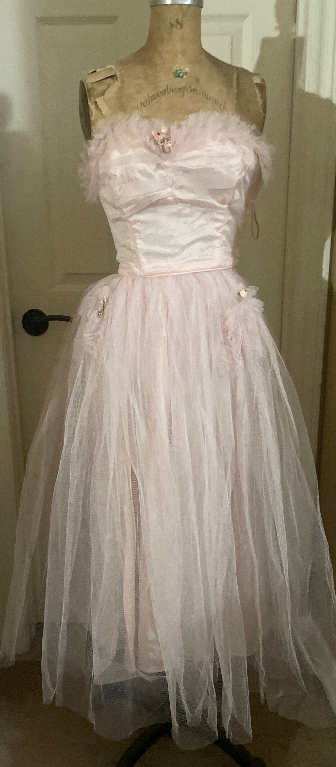 1950s Light Pink Tulle Prom Dress 50s Cupcake Dress 50s Formal Dress ...