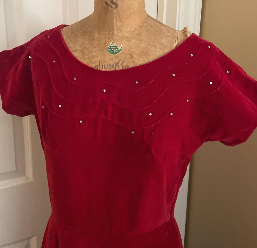 1950’s Red Velvet Party Dress! 50’s Swing Dress, Rockabilly Dress, 50s ...