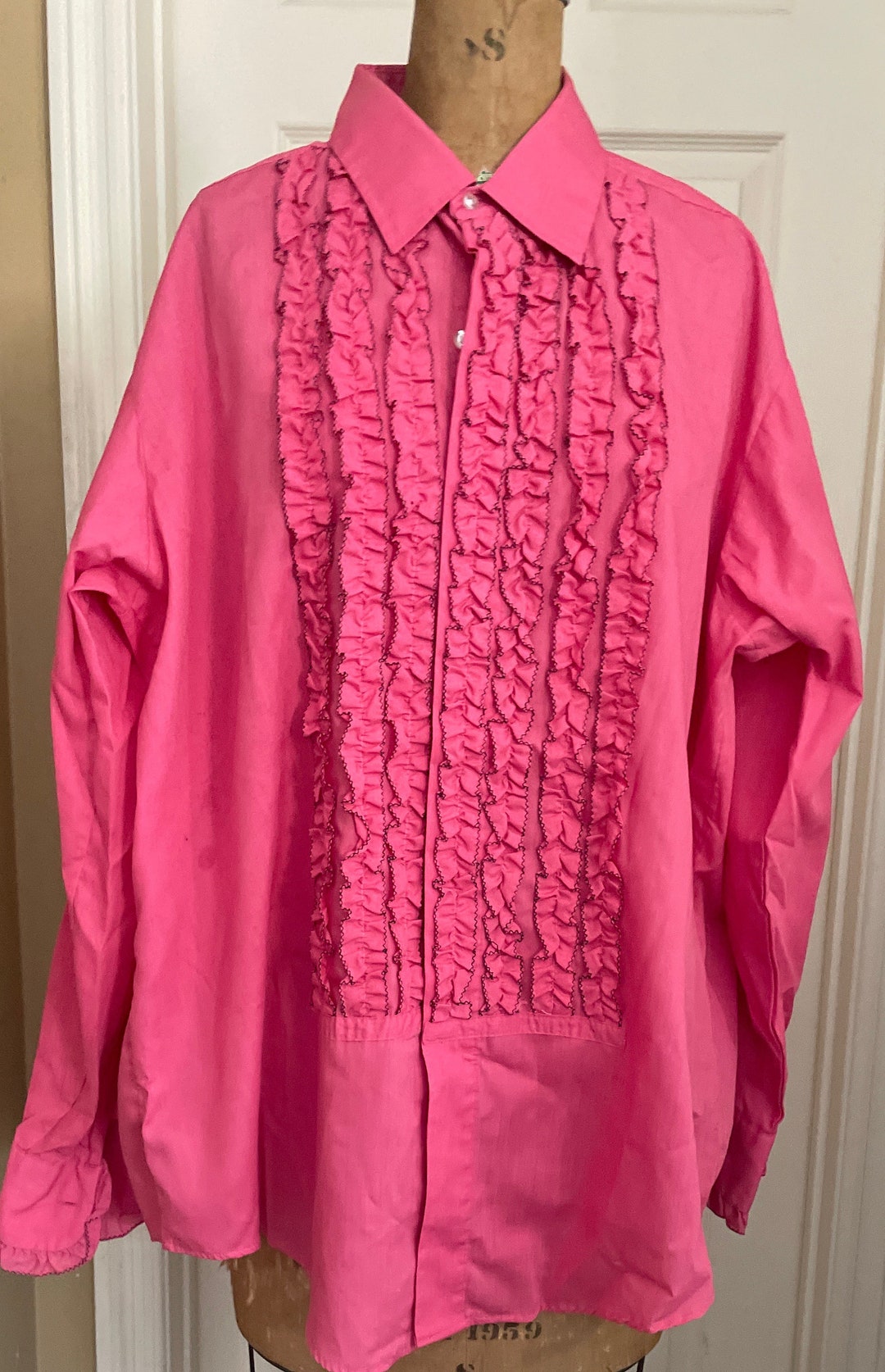 Vintage 1960’s Raspberry Pink Ruffled Tux Shirt, 60’s Tux Shirt ...