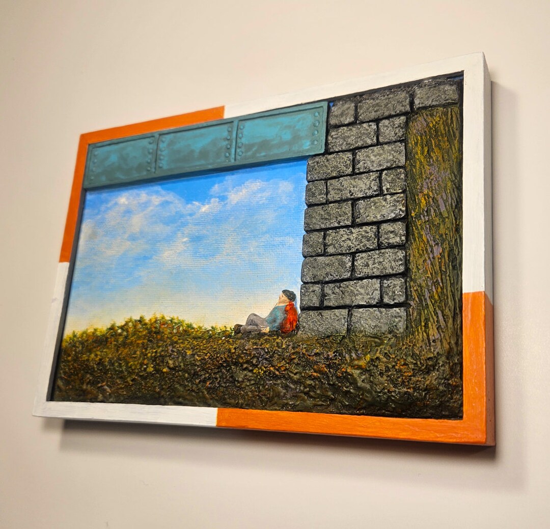 Hobo's Bright Horizon Original Framed Acrylic Painting Relief Painting ...