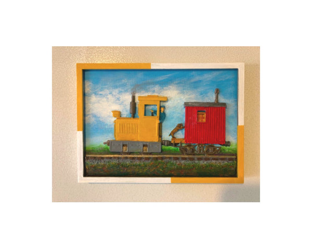 Original Tiny Train Painting Framed 5x7 Locomotive Work Car Engineer ...