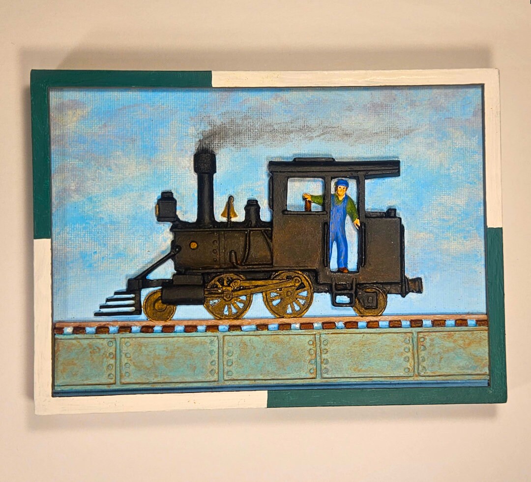 Train Art Framed Original Train Painting Steam Engine Includes Castings ...