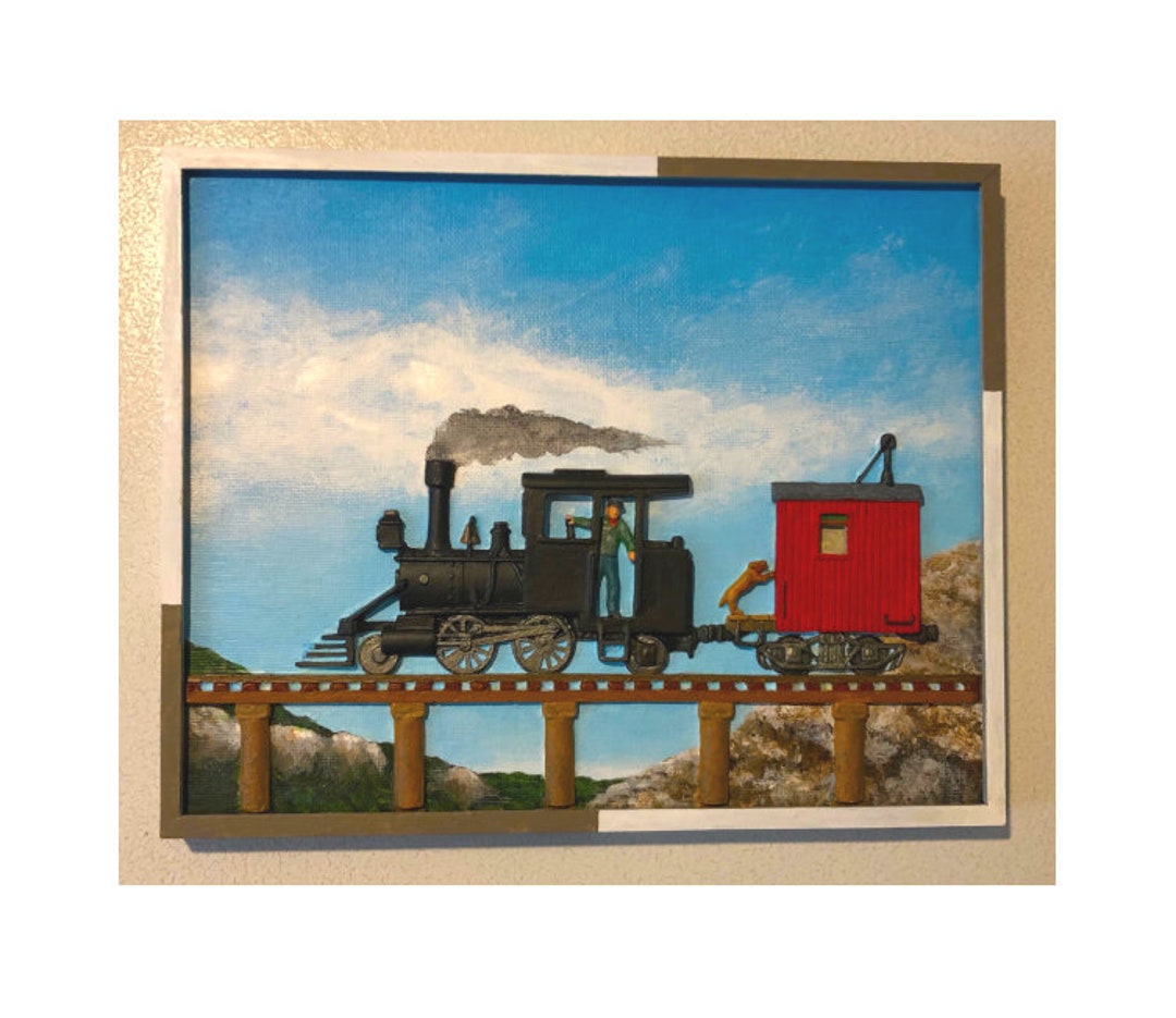 Nostalgic Steam Train Painting Original Sculpted Relief Framed Train ...