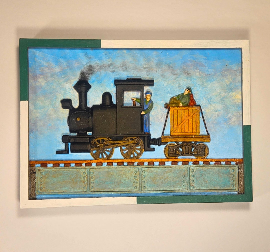 Train Art Original Train Painting of a Team Train on a Bridge an ...