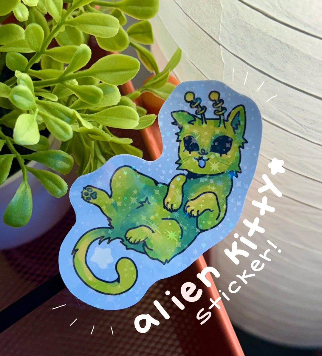 Alien Kitty Cat Starry Holographic Sticker 3.5in - Etsy
