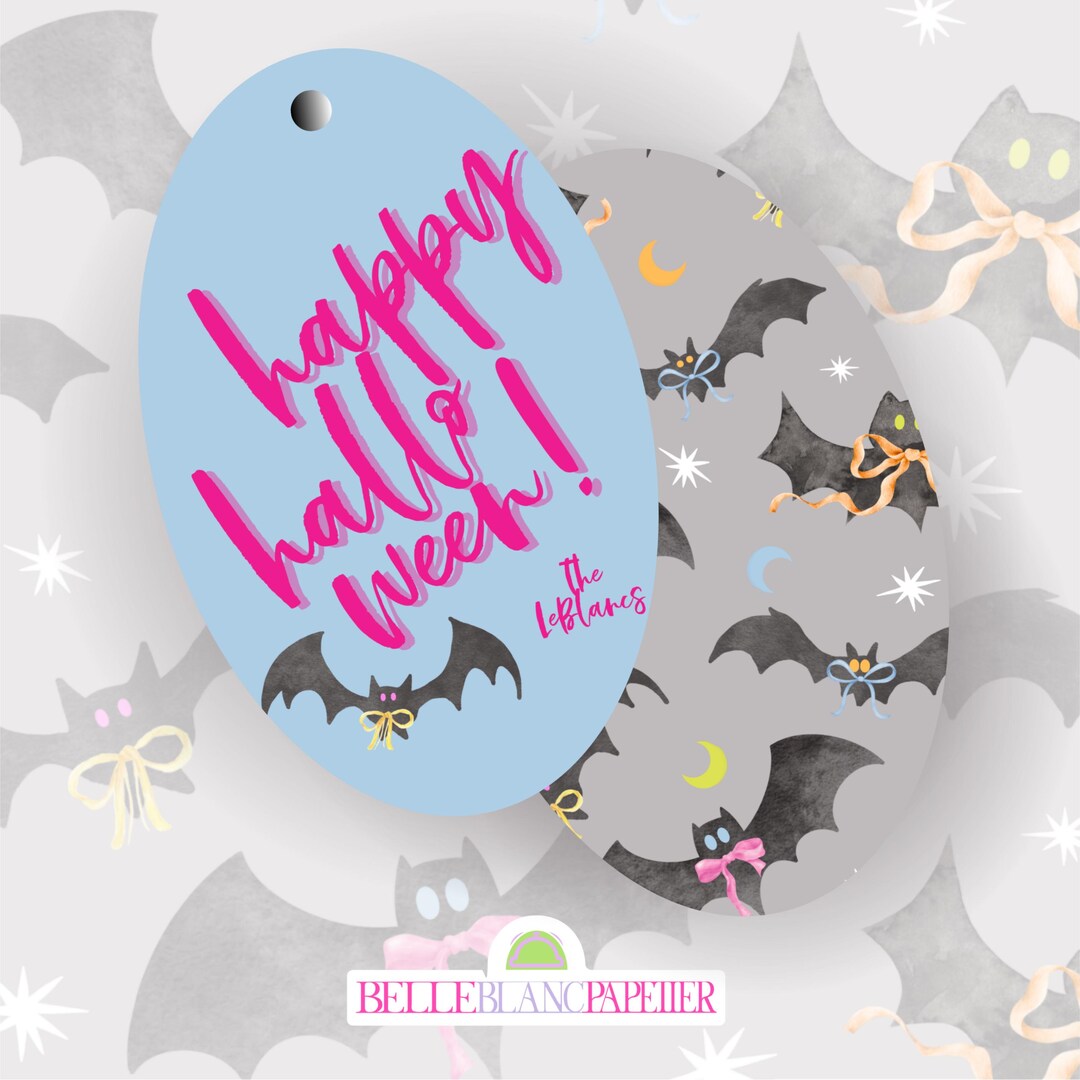 Personalized Bat Halloween Gift Tags | Watercolor Oval Favor Tags - Etsy