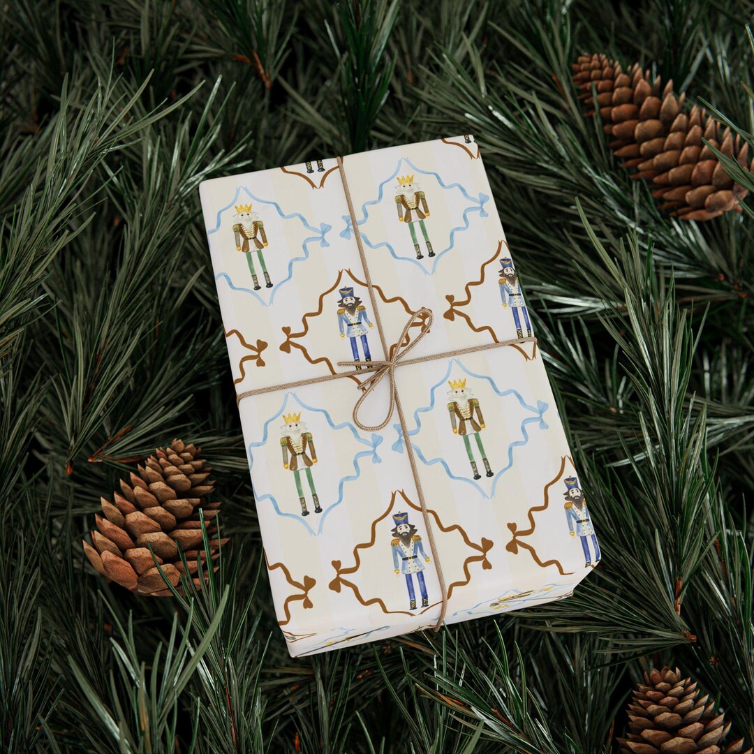 Brown and Blue Nutcracker Wrapping Paper | Christmas Gift Wrapping - Etsy