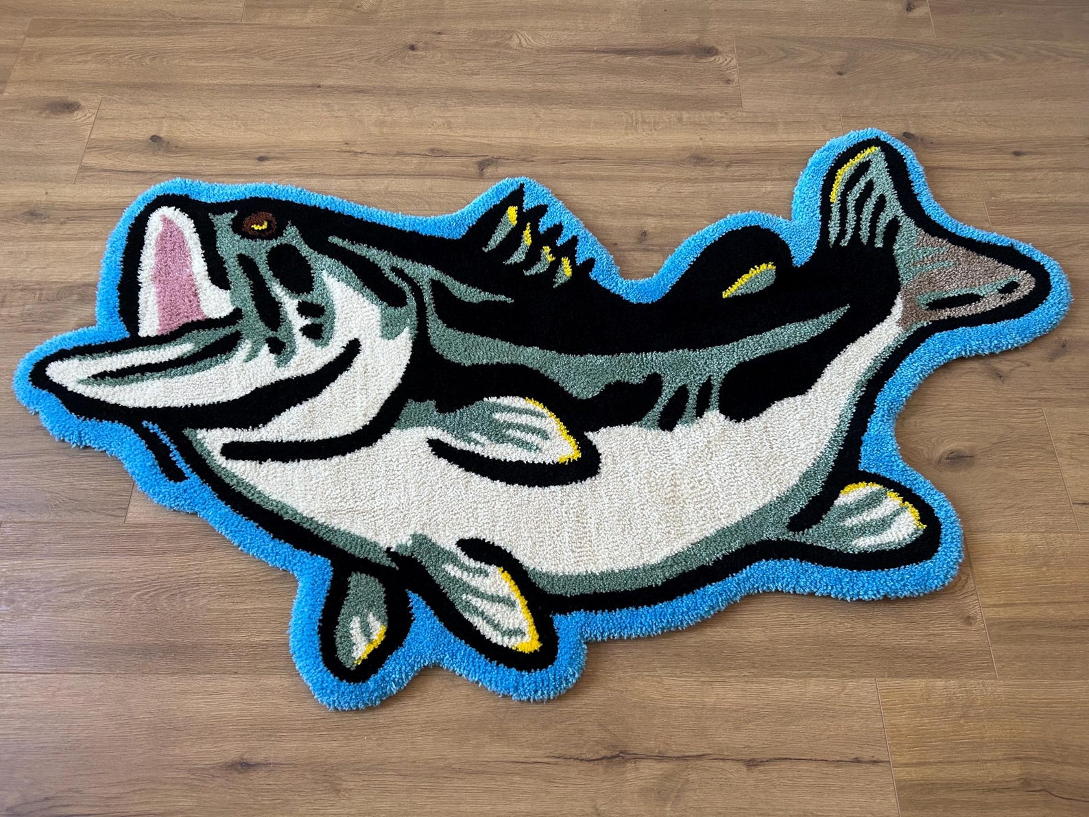 Large Mouth Bass Rug | Fish Rug | Cabin Decor | Hand Tufted Rug | Non ...