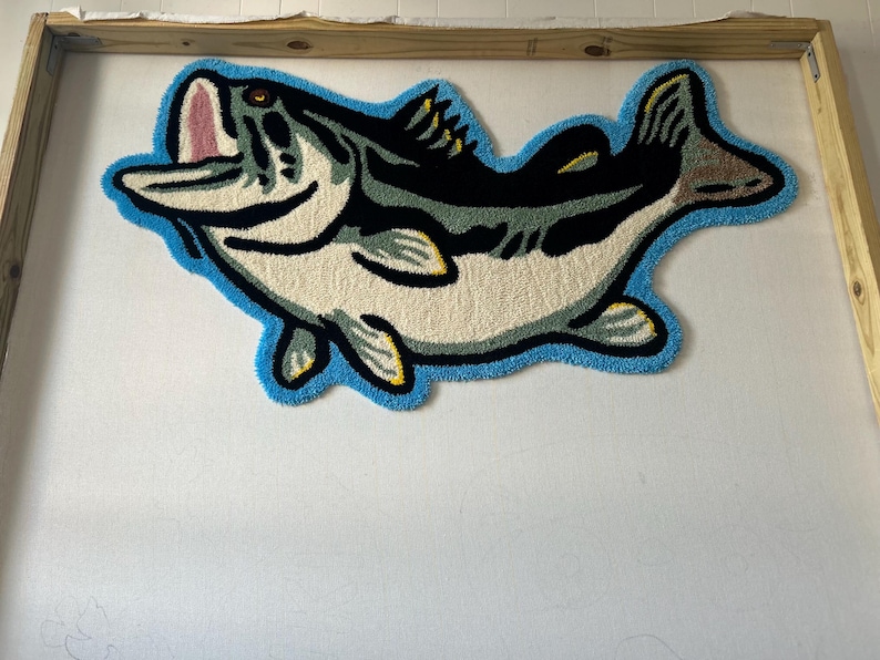 Large Mouth Bass Rug | Fish Rug | Cabin Decor | Hand Tufted Rug | Non ...
