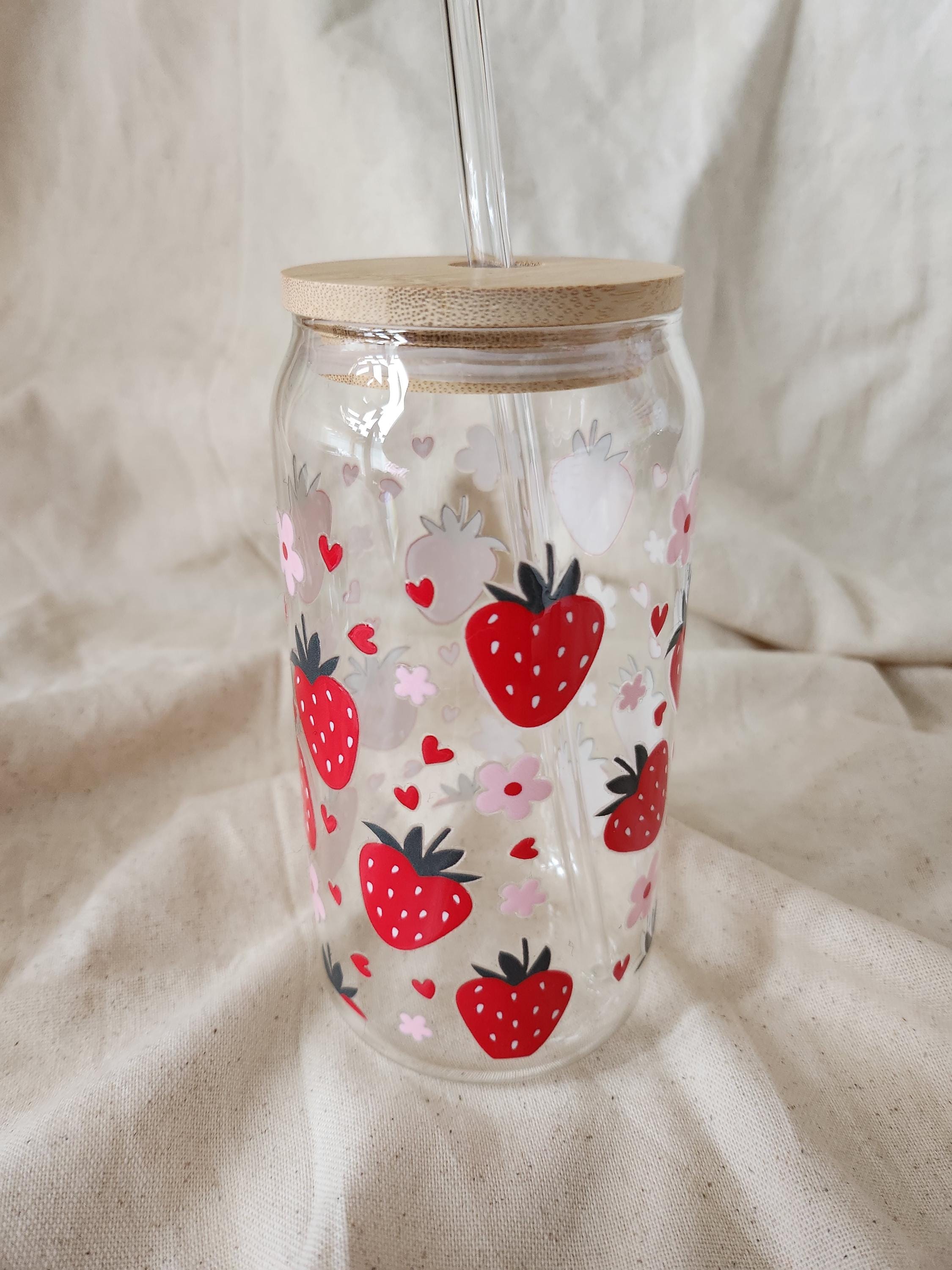 Strawberry Libby Glass Cup 16oz | Glass Drinkware | Cute Fruit Glass ...