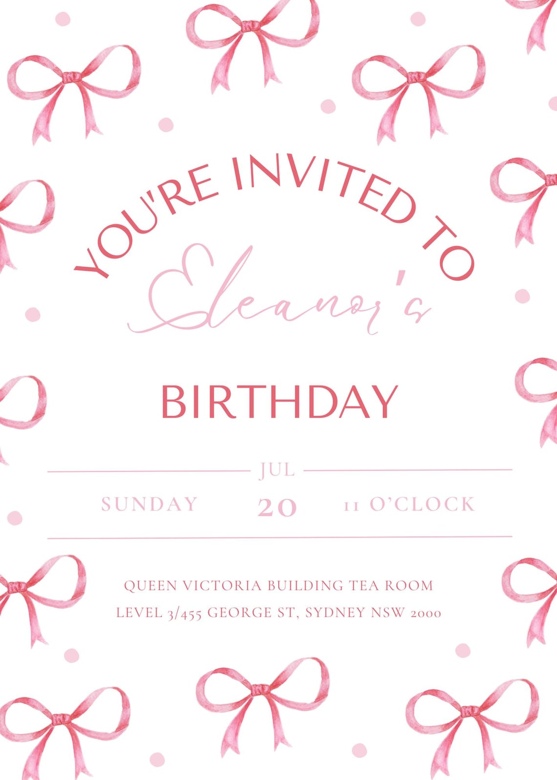 Bow Birthday Invitation | Editable Canva Template | Pink Bow Theme - Etsy