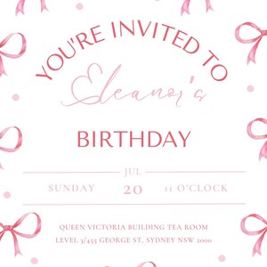 Bow Birthday Invitation | Editable Canva Template | Pink Bow Theme - Etsy