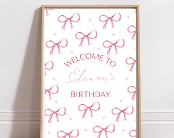 Bow Birthday Invitation | Editable Canva Template | Pink Bow Theme - Etsy
