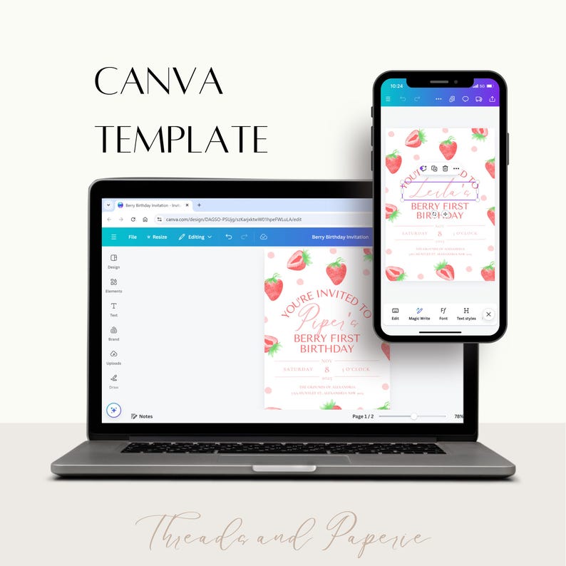 Berry Birthday Invitation | Editable Canva Template | Watercolour ...